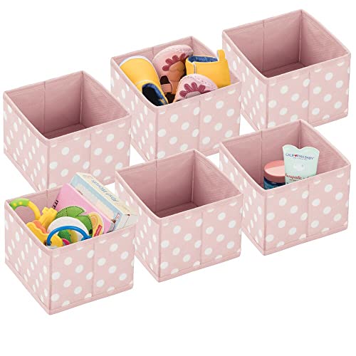 mDesign Small Fabric Drawer Organizer Bins for Kids/Baby Nursery Dresser, Closet, Organization - Bins Hold Clothes, Diapers, Cream, Toy, Blankets - 6 Pack, Pink/White Polka Dot