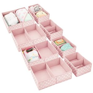 mdesign fabric drawer organizer bins, kids/baby nursery dresser, closet, shelf, playroom organization, hold clothes, toys, diapers, bibs, blankets, set of 2, 4 pack, pink/white polka dot