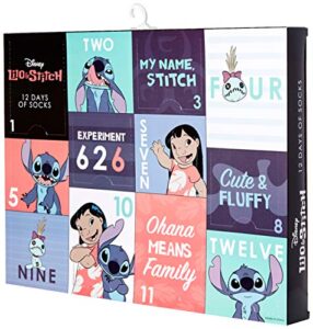 lilo & stitch girls lilo stitch 12 days of advent box socks, assorted blue, 9 11 us