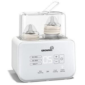 baby bottle warmer, gronwsy 8-in-1 fast milk warmer with timer breastmilk or formula, fits 2 bottles, accurate temperature control, with defrost, sterili-zing, keep, heat baby food jars function