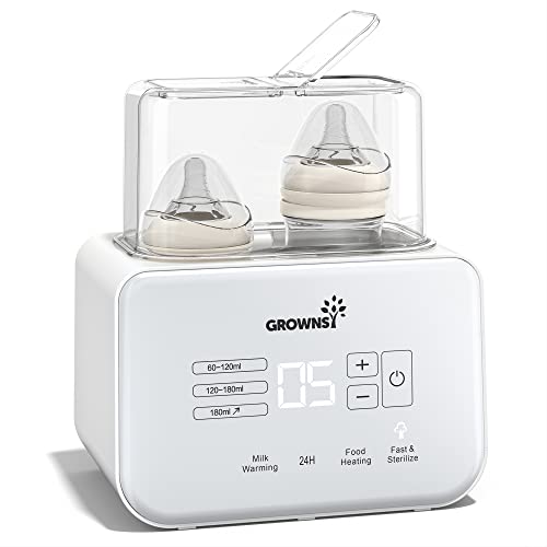 Baby Bottle Warmer, Gronwsy 8-in-1 Fast Milk Warmer with Timer Breastmilk or Formula, Fits 2 Bottles, Accurate Temperature Control, with Defrost, Sterili-zing, Keep, Heat Baby Food Jars Function