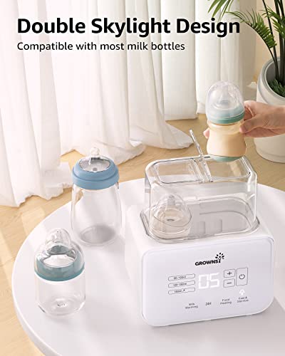 Baby Bottle Warmer, Gronwsy 8-in-1 Fast Milk Warmer with Timer Breastmilk or Formula, Fits 2 Bottles, Accurate Temperature Control, with Defrost, Sterili-zing, Keep, Heat Baby Food Jars Function