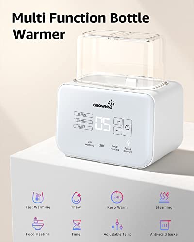 Baby Bottle Warmer, Gronwsy 8-in-1 Fast Milk Warmer with Timer Breastmilk or Formula, Fits 2 Bottles, Accurate Temperature Control, with Defrost, Sterili-zing, Keep, Heat Baby Food Jars Function