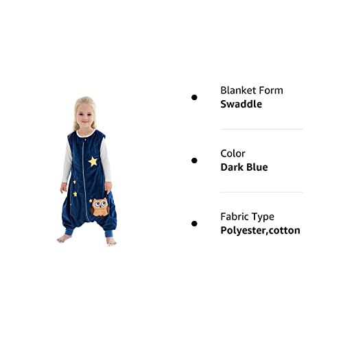 MICHLEY Baby Sleeping Bag Sack with Feet Autumn Winter Swaddle Wearable Blanket Sleeveless Nightgowns for Infant Toddler, 1-3T, Dark Blue Owl