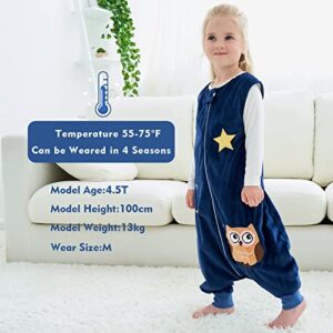 MICHLEY Baby Sleeping Bag Sack with Feet Autumn Winter Swaddle Wearable Blanket Sleeveless Nightgowns for Infant Toddler, 1-3T, Dark Blue Owl