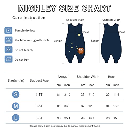 MICHLEY Baby Sleeping Bag Sack with Feet Autumn Winter Swaddle Wearable Blanket Sleeveless Nightgowns for Infant Toddler, 1-3T, Dark Blue Owl