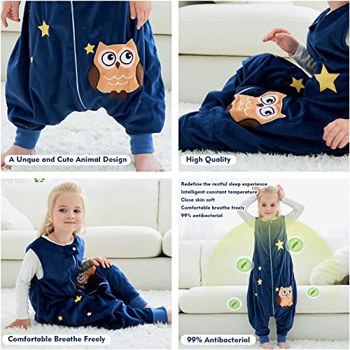 MICHLEY Baby Sleeping Bag Sack with Feet Autumn Winter Swaddle Wearable Blanket Sleeveless Nightgowns for Infant Toddler, 1-3T, Dark Blue Owl