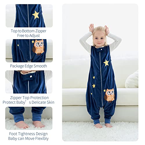 MICHLEY Baby Sleeping Bag Sack with Feet Autumn Winter Swaddle Wearable Blanket Sleeveless Nightgowns for Infant Toddler, 1-3T, Dark Blue Owl