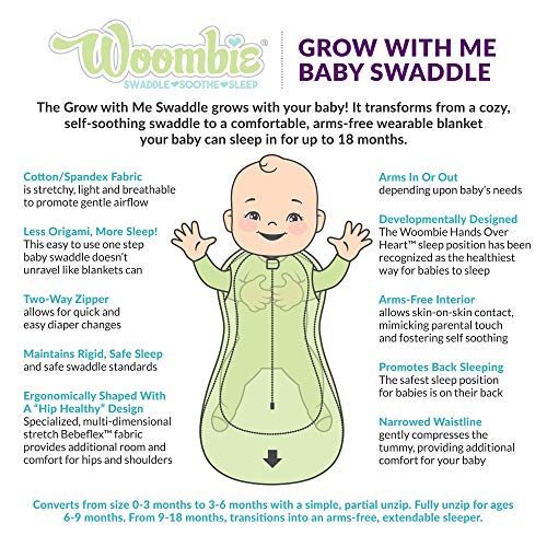 Woombie Grow with Me Baby Swaddle, Convertible Swaddle Fits Babies 0-9 Months, Expands to Wearable Blanket for Babies up to 18 Months, Dream On