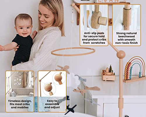 Sorrel + Fern Wooden Baby Crib Mobile Arm - Baby Mobile Holder Arm (31 inch, 100% Natural Beech Wood) - Strong Anti Slip Attachment - Nursery Decor