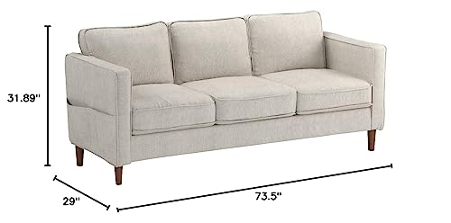 Mellow HANA Modern Linen Fabric Loveseat/Sofa/Couch with Armrest Pockets, Sand Grey