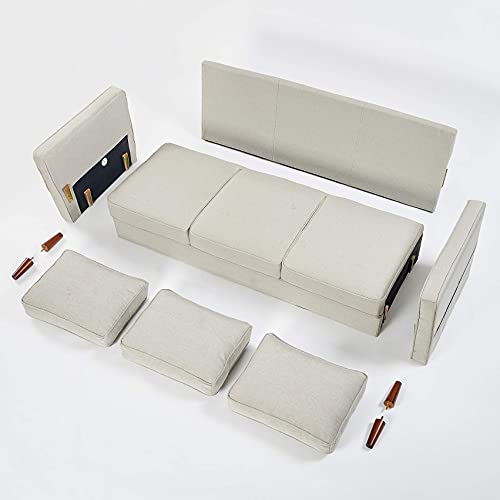 Mellow HANA Modern Linen Fabric Loveseat/Sofa/Couch with Armrest Pockets, Sand Grey