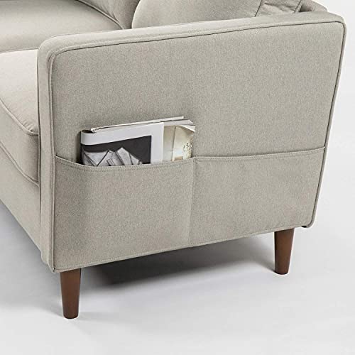 Mellow HANA Modern Linen Fabric Loveseat/Sofa/Couch with Armrest Pockets, Sand Grey