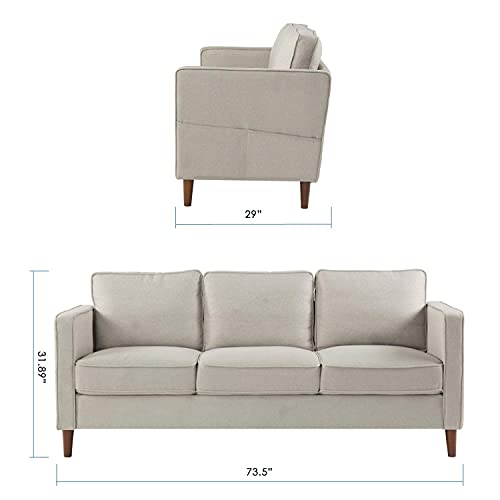 Mellow HANA Modern Linen Fabric Loveseat/Sofa/Couch with Armrest Pockets, Sand Grey