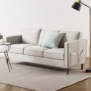 Mellow HANA Modern Linen Fabric Loveseat/Sofa/Couch with Armrest Pockets, Sand Grey