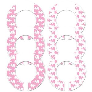 6 Baby Girl Nursery Clothing Closet Size Dividers Pink Elephants Fits 1.5" Rod (Pink)