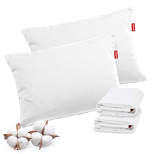 Moonsea Toddler Pillow with Cotton Pillowcase 2 Pack White, Small Pillows for Sleeping Ultra Soft, 13 x 18 Inches Kids Pillows for Sleeping Fits Toddler Bed/Baby Crib/Cot