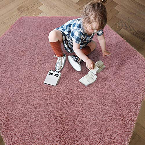 junovo Ultra Soft Rug for Nursery Children Room Baby Room Home Decor Dormitory Hexagon Carpet for Playhouse Princess Tent Kids Play Castle, Diameter 4.6 ft, Blush