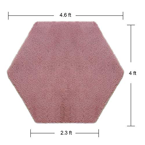 junovo Ultra Soft Rug for Nursery Children Room Baby Room Home Decor Dormitory Hexagon Carpet for Playhouse Princess Tent Kids Play Castle, Diameter 4.6 ft, Blush