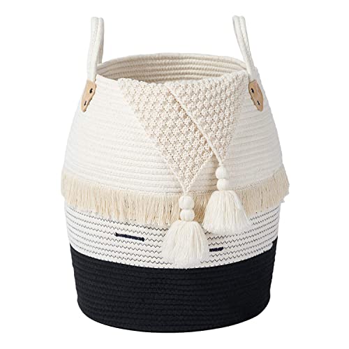 ANTJUMPER Cotton Rope Basket Hamper, Decorative Laundry Woven Storage Bin for Toys Clothes in Bedroom Bathroom Living Room (15“x15"x16")