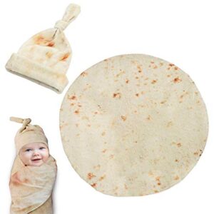 ashipher burrito swaddle blanket for baby, wrap tortilla safe flannel shower blanket with hat, great gift for baby (36 inch)