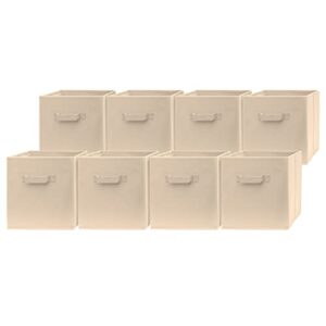 pomatree fabric storage cubes - 8 pack - cube storage organizer bins | handles on both sides | foldable cube storage bin for home, kids room, nursery and playroom | closet and toys (beige)