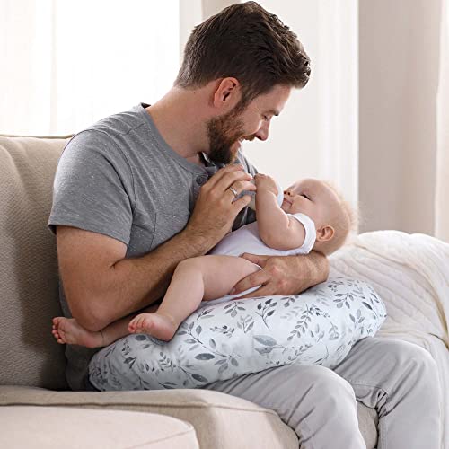 Boppy Original Support Nursing Pillow, Gray Taupe Leaves, Ergonomic Breastfeeding, Bottle Feeding, and Bonding, Firm Hypoallergenic Fiber Fill, Removable Cover, Machine Washable