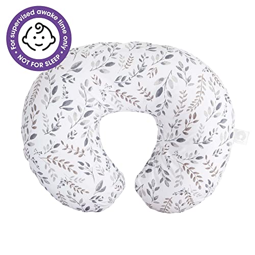 Boppy Original Support Nursing Pillow, Gray Taupe Leaves, Ergonomic Breastfeeding, Bottle Feeding, and Bonding, Firm Hypoallergenic Fiber Fill, Removable Cover, Machine Washable