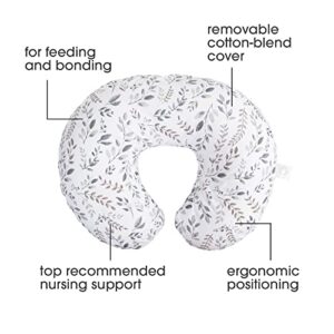 Boppy Original Support Nursing Pillow, Gray Taupe Leaves, Ergonomic Breastfeeding, Bottle Feeding, and Bonding, Firm Hypoallergenic Fiber Fill, Removable Cover, Machine Washable