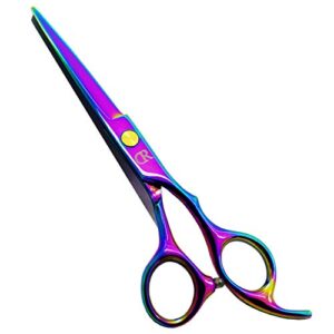 professional hair cutting shears,6 inch barber hair cutting scissors sharp blades hairdresser haircut for women/men/kids 420c stainless steel rainbow color (a)