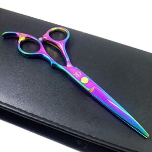 Professional Hair Cutting Shears,6 Inch Barber hair Cutting Scissors Sharp Blades Hairdresser Haircut For Women/Men/kids 420c Stainless Steel Rainbow Color (A)