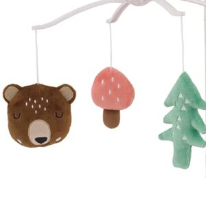 Little Love by NoJo Retro Happy Camper Orange, Brown and Green Forest Nursery Crib Musical Mobile with Bear, Fox, Mushroom and Pine Tree