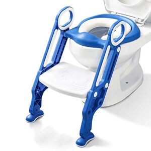 potty training toilet seat with step stool ladder for kids children baby toddler toilet training seat chair with soft cushion sturdy and non-slip wide steps for girls and boys (blue white)