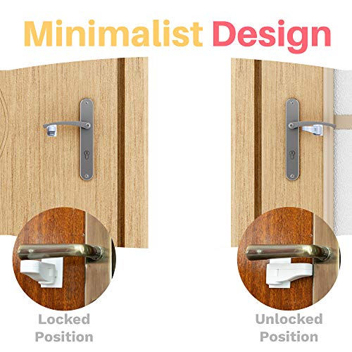 Inaya Child Proof Door Lever Lock (4-Pack) - Door Handle Lock - 3M Adhesive - Minimalist Design - No Drilling Child Safety Door Handle Locks