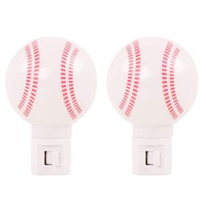 2 pack warm white - upgraded version led plug-in night light for kids - baseball shaped lamp take good care children sleep