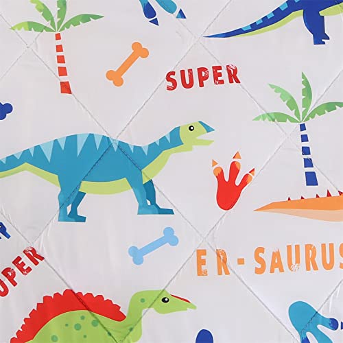 Wowelife Toddler Bedding Set Dinosaur for Boys, Premium 4 Piece Toddler Bed Set White Blue, Super Soft and Comfortable for Toddler