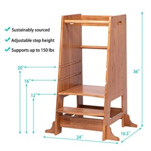 Kids Kitchen Learning Step Stool - Kids Kitchen Step Stool with Safety Rail, Solid Wood Construction, Perfect for Toddlers and Older, Nature