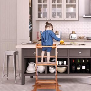 Kids Kitchen Learning Step Stool - Kids Kitchen Step Stool with Safety Rail, Solid Wood Construction, Perfect for Toddlers and Older, Nature