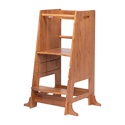 Kids Kitchen Learning Step Stool - Kids Kitchen Step Stool with Safety Rail, Solid Wood Construction, Perfect for Toddlers and Older, Nature