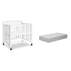 davinci dylan folding portable three-in-one mini crib and twin bed in white with complete slumber mini crib mattress