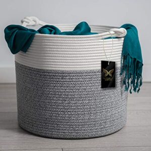 large cotton rope basket | blanket basket for living room | woven basket use for throw pillow, clothing, toys storage | stylish nursery organizer | baby laundry basket | home decor addition