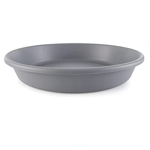 The HC Companies 10 Inch Round Plastic Classic Plant Saucer - Indoor Outdoor Plant Trays for Pots - 10.75"x10.75"x1.75" Warm Gray