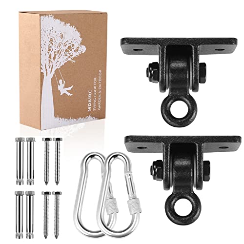 Swing Set Brackets, MDAIRC Heavy Duty Swing Hangers for Wooden Sets Playground Porch Indoor Outdoor & Hanging with Snap Hooks (2 Pack Black Swing Hook)