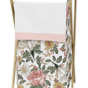 Sweet Jojo Designs Vintage Floral Boho Baby Kid Clothes Laundry Hamper - Blush Pink, Yellow, Green and White Shabby Chic Rose Flower Farmhouse