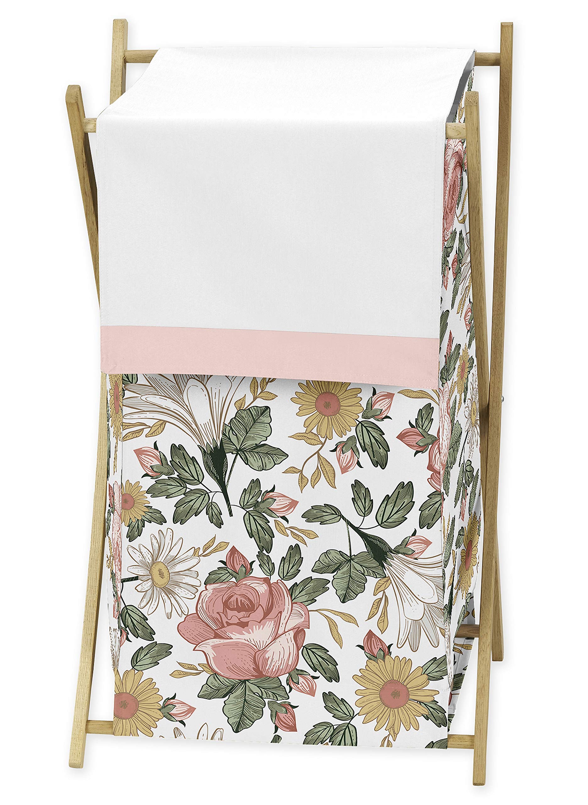 Sweet Jojo Designs Vintage Floral Boho Baby Kid Clothes Laundry Hamper - Blush Pink, Yellow, Green and White Shabby Chic Rose Flower Farmhouse