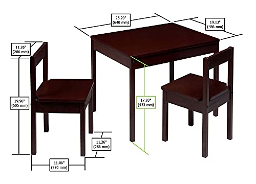 Amazon Basics Solid Wood Kiddie Table With Two Chairs, 3 Piece Set, Espresso