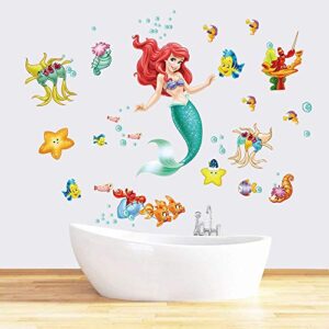 runtoo the little mermaid wall decals for girls ariel wall stickers princess fish wall décor for girls bedroom baby nursery