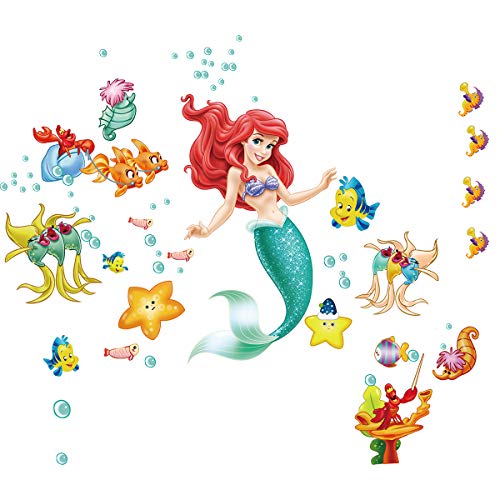 Runtoo The Little Mermaid Wall Decals for Girls Ariel Wall Stickers Princess Fish Wall Décor for Girls Bedroom Baby Nursery