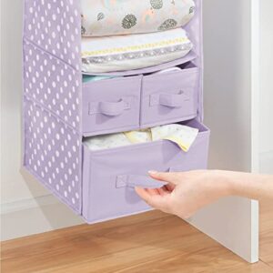 mDesign Soft Fabric Over Closet Rod Hanging Storage Organizer with 7 Shelves and 3 Removable Drawers for Child/Kids Room or Nursery - Polka Dot Pattern - 2 Pack - Light Purple/White Polka Dots