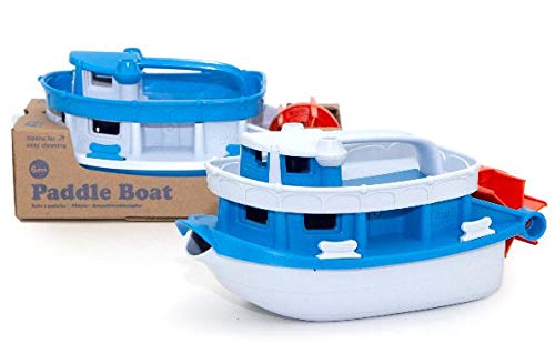 Green Toys Paddle Boat, Blue/Grey - Pretend Play, Motor Skills, Kids Bath Toy Floating Pouring Vehicle. No BPA, phthalates, PVC. Dishwasher Safe, Recycled Plastic, Made in USA.